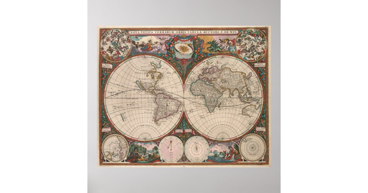 Vintage World Map (1665) 2 Poster | Zazzle