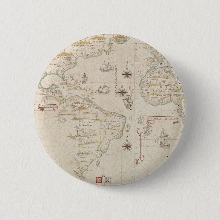 Vintage World map (1900) by Diogo Ribeiro Button | Zazzle