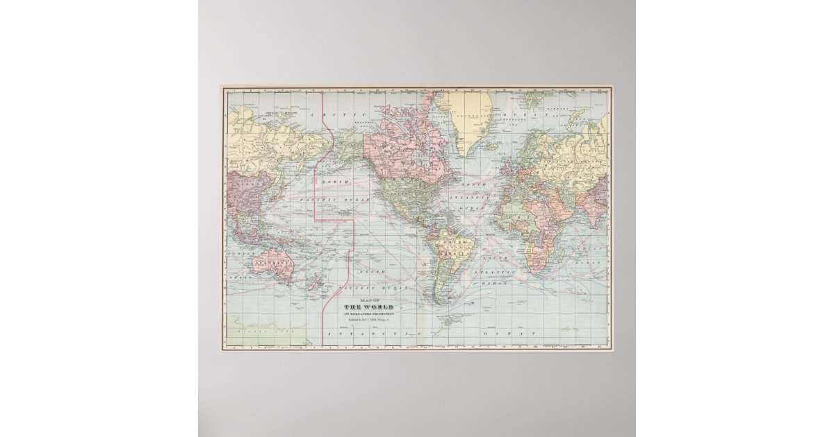 Vintage World Map (1901) Poster | Zazzle