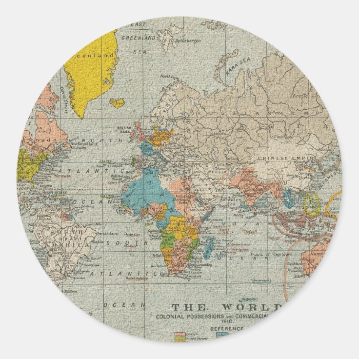 Vintage World Map 1910 Classic Round Sticker | Zazzle