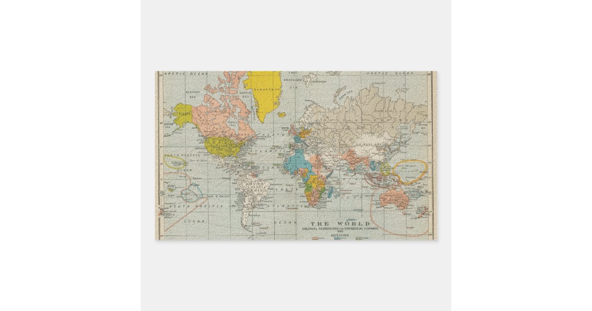 Vintage World Map 1910 Rectangular Sticker | Zazzle