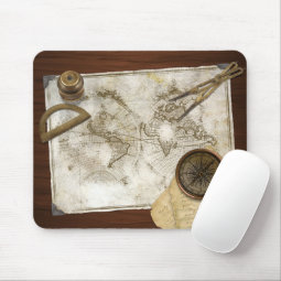Vintage World Map And Tools Mouse Pad | Zazzle