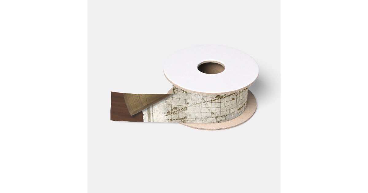 Vintage World Map And Tools Satin Ribbon | Zazzle