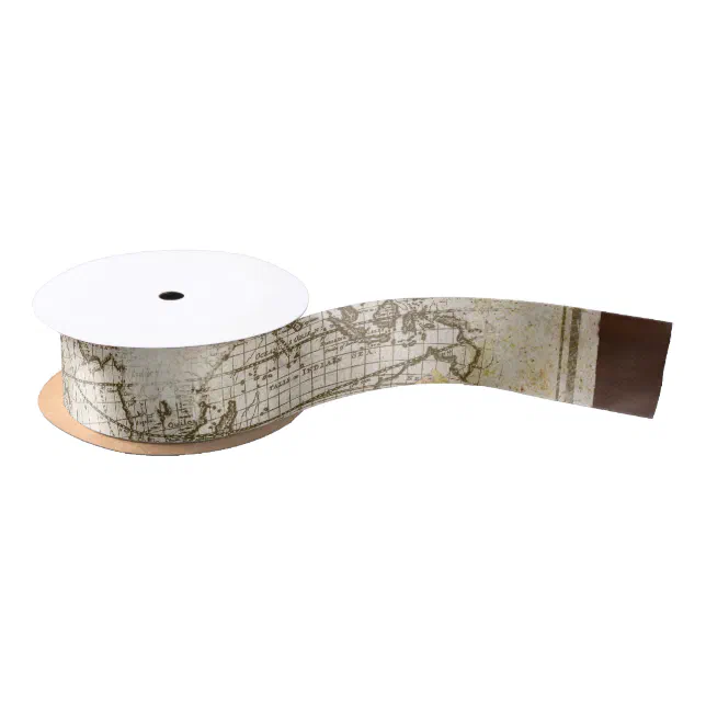 Vintage World Map And Tools Satin Ribbon | Zazzle