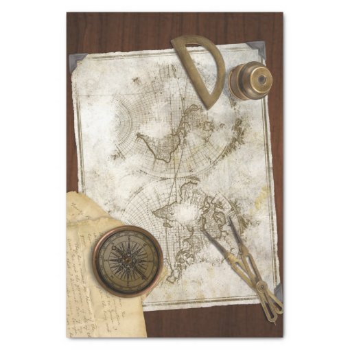 Vintage World Map And Tools Tissue Paper | Zazzle