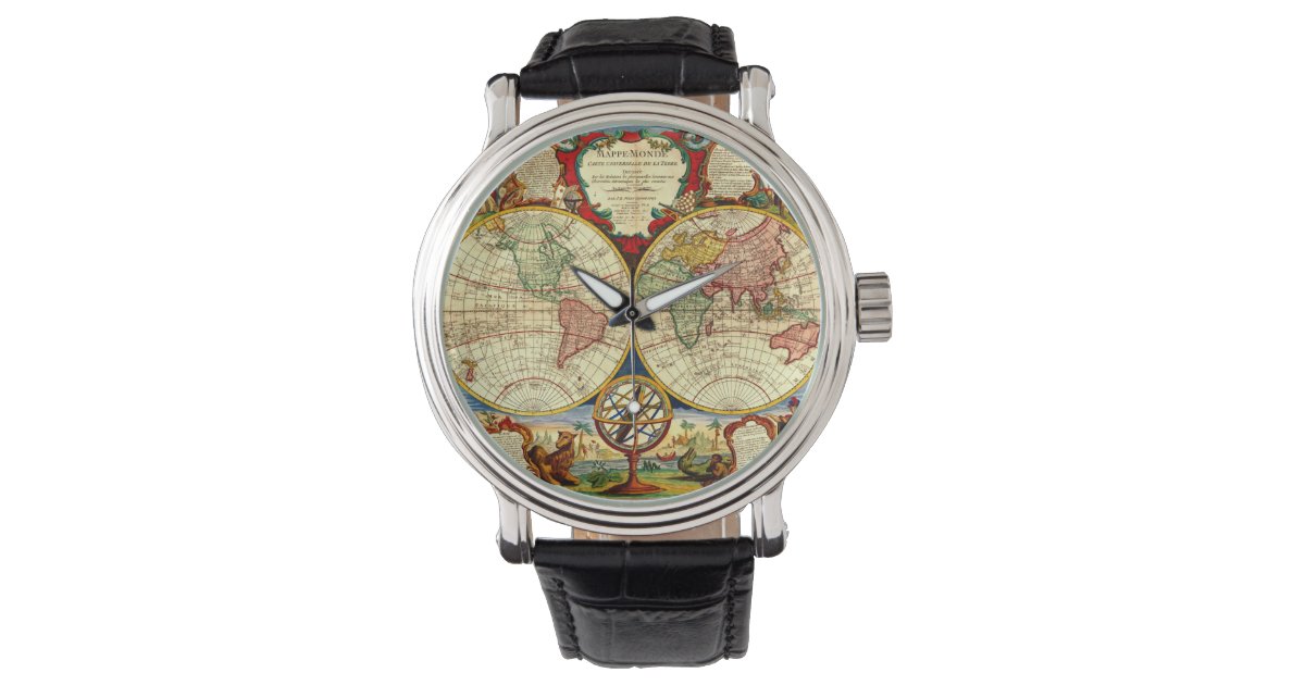 Vintage World Map Antique Vacation Travel Trip Art Watch | Zazzle