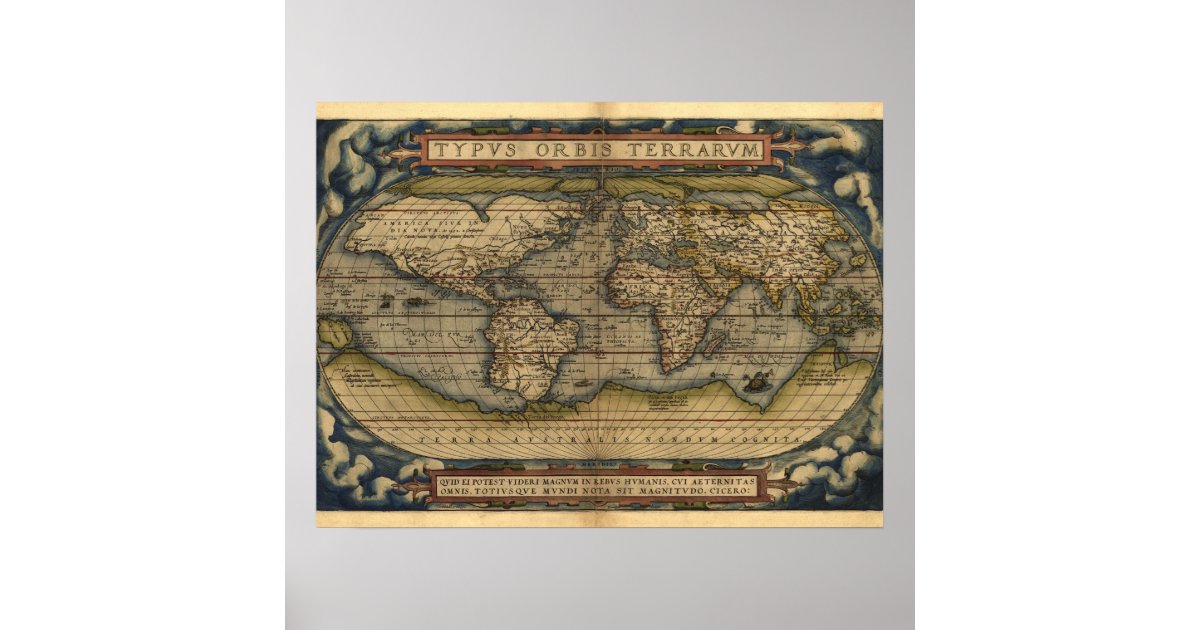 Vintage World Map Atlas Historical Design Poster | Zazzle