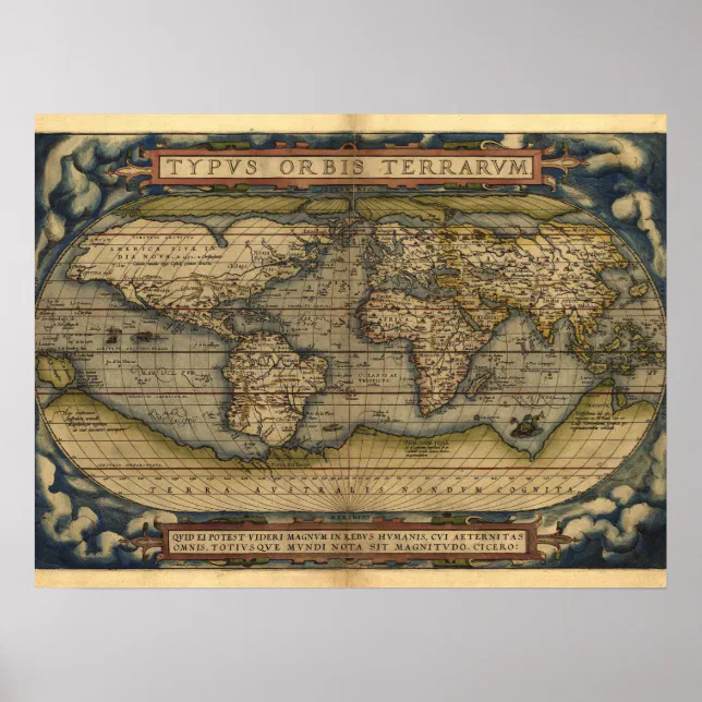 Vintage World Map Atlas Historical Design Poster | Zazzle