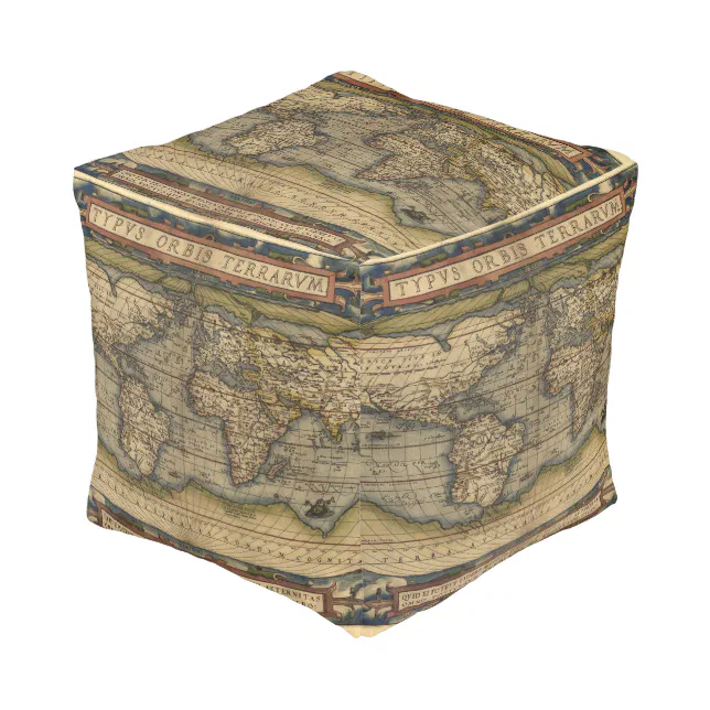 Vintage World Map Atlas Historical Design Pouf | Zazzle