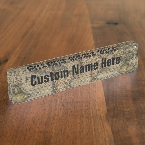 Vintage World Map Atlas Historical Desk Name Plate | Zazzle