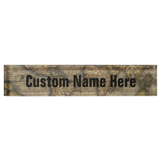 Vintage World Map Atlas Historical Desk Name Plate | Zazzle