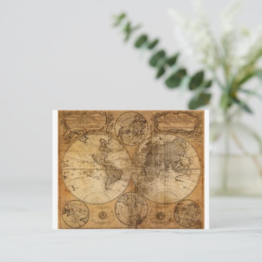 Vintage World Map Atlas Postcard | Zazzle