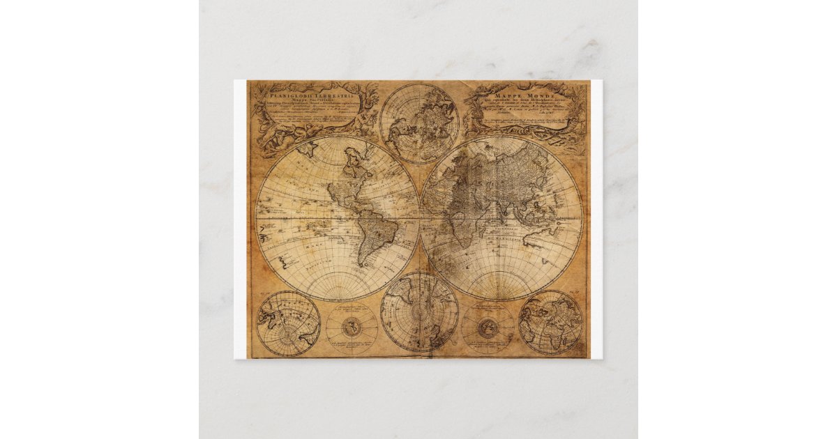 Vintage World Map Atlas Postcard | Zazzle