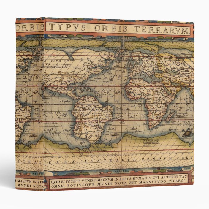 Vintage World Map by Abraham Ortelius 1564 3 Ring Binder | Zazzle.com