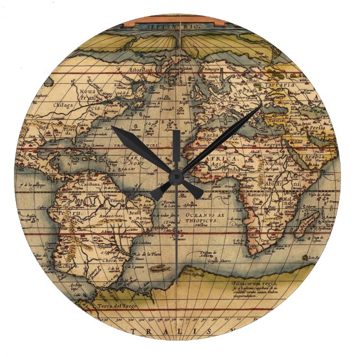 Vintage World Map by Abraham Ortelius 1564 Large Clock | Zazzle