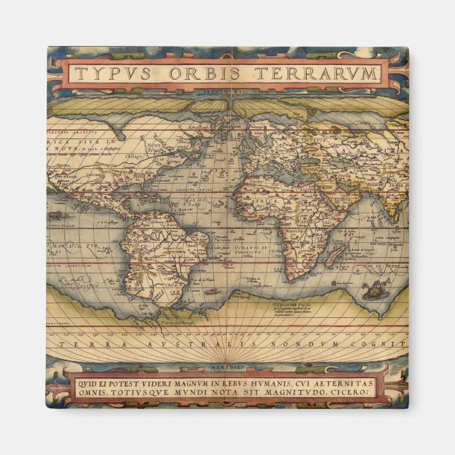 Vintage World Map by Abraham Ortelius 1564 Magnet | Zazzle