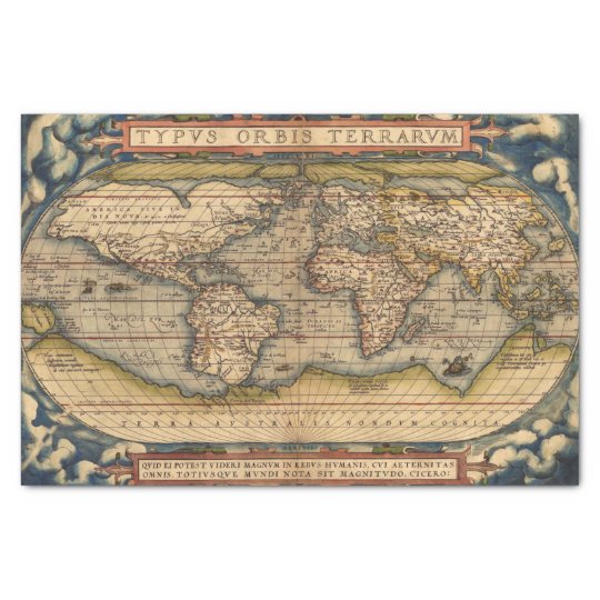 Vintage World Map by Abraham Ortelius 1564 Tissue Paper | Zazzle.com
