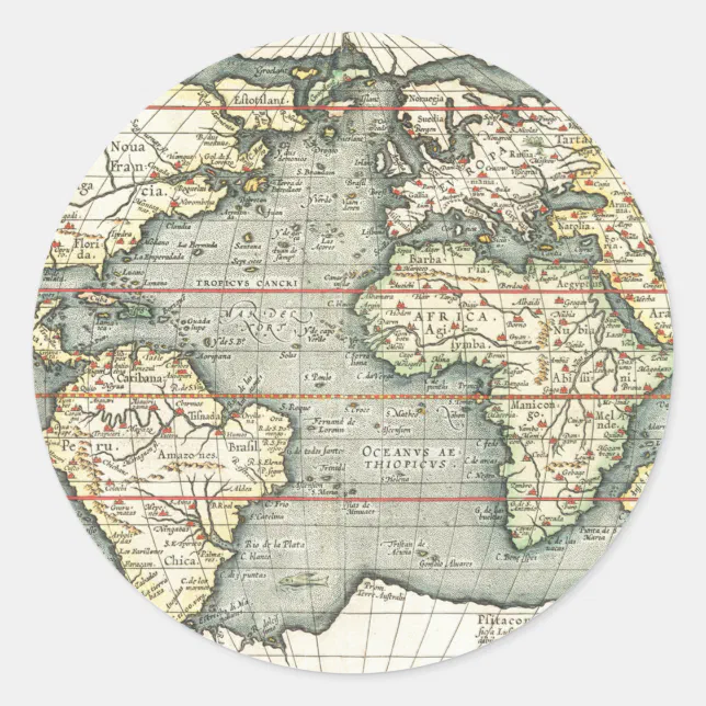 Vintage World Map by Abraham Ortelius 1587–1595 Classic Round Sticker ... Vintage World Map by Abraham Ortelius 1587–1595 Classic Round Sticker ...