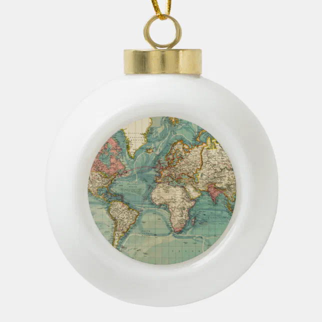 Vintage World Map Ceramic Ball Christmas Ornament | Zazzle