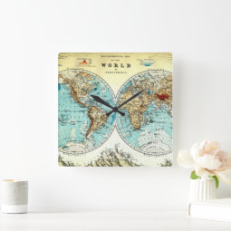 Vintage World Map Clock | Zazzle