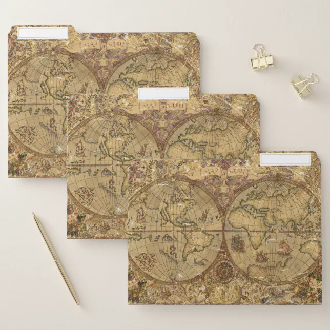 Vintage World Map File Folder | Zazzle