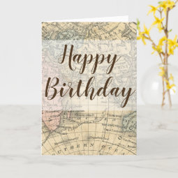 Vintage World Map Happy Birthday Card | Zazzle