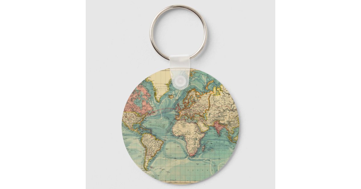 Vintage World Map Keychain | Zazzle