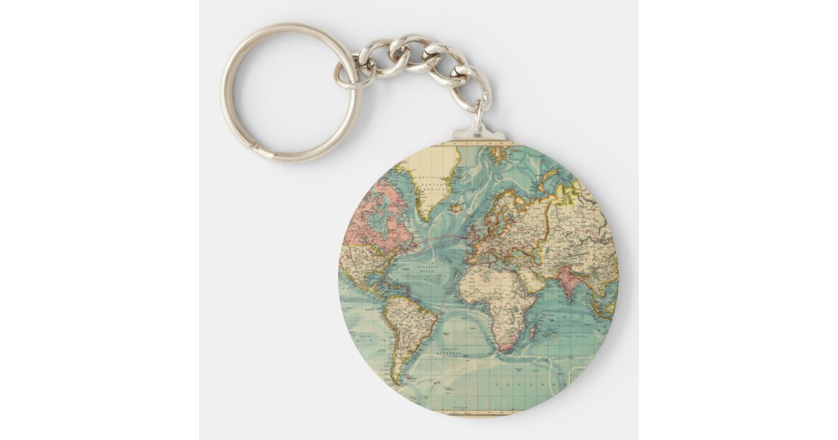Vintage World Map Keychain | Zazzle.com