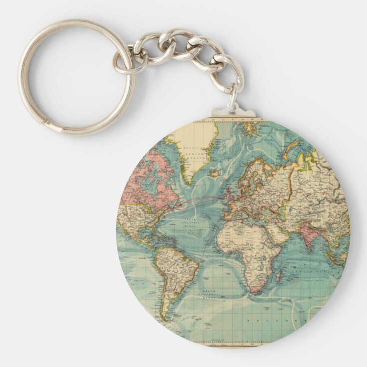 Vintage World Map Keychain | Zazzle