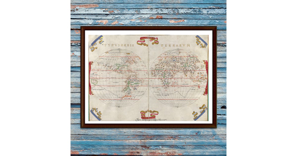 Vintage World Map Nautical Coastal Beach House Poster | Zazzle