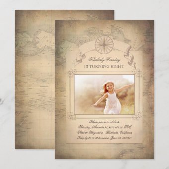 Vintage World Map Old Photo Birthday Invitation | Zazzle