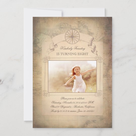 Vintage World Map Old Photo Birthday Invitation | Zazzle.com