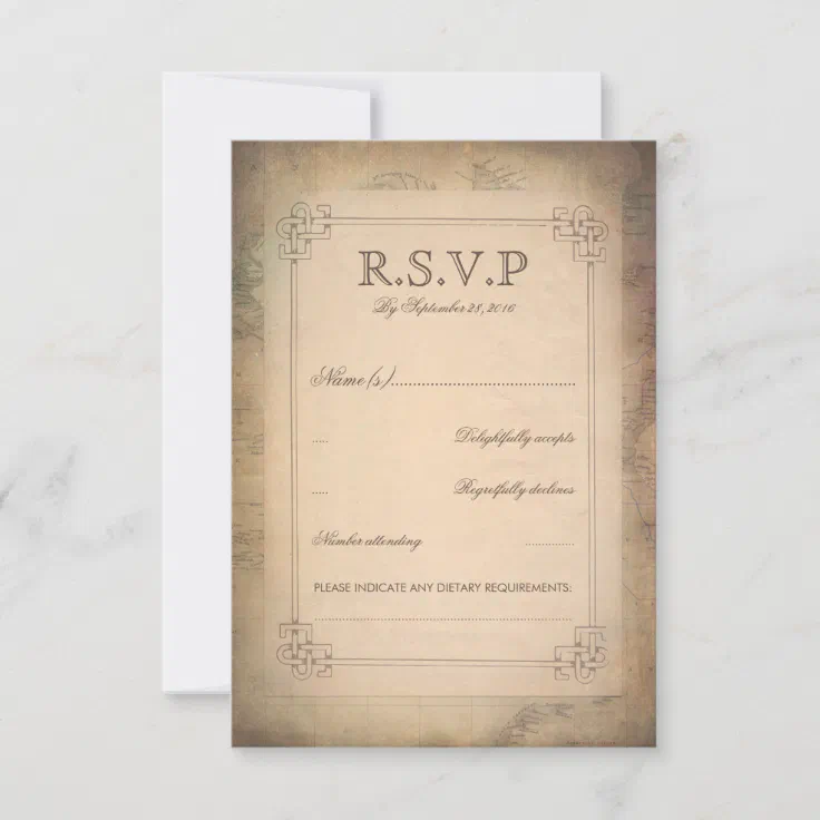 Vintage World Map Old Wedding RSVP Cards | Zazzle
