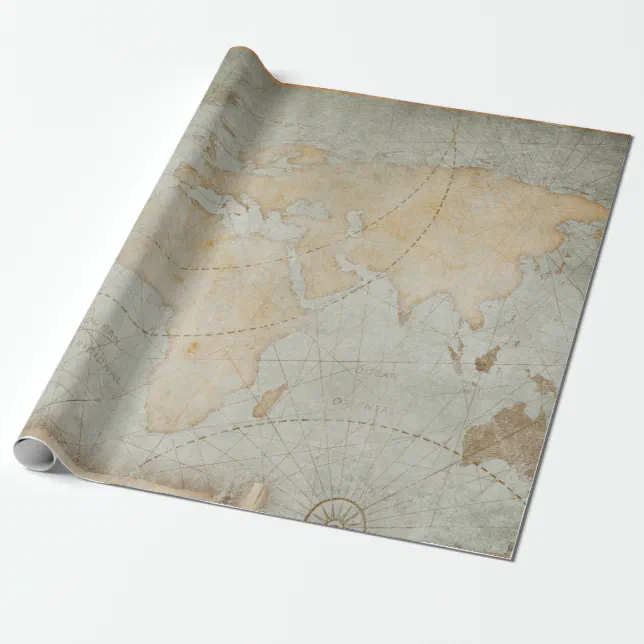 Vintage World Map Pale Blue Decoupage Craft Wrapping Paper | Zazzle