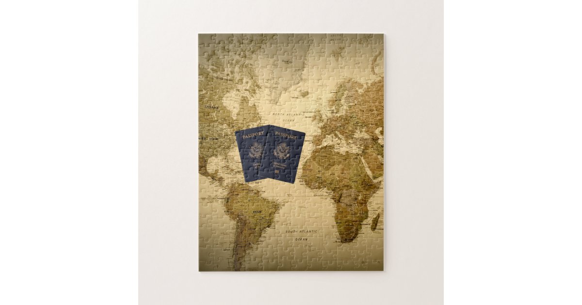 Vintage World Map Passport,Game Night,Personalized Jigsaw Puzzle | Zazzle