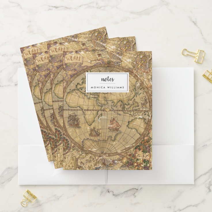 Vintage World Map Pocket Folder | Zazzle