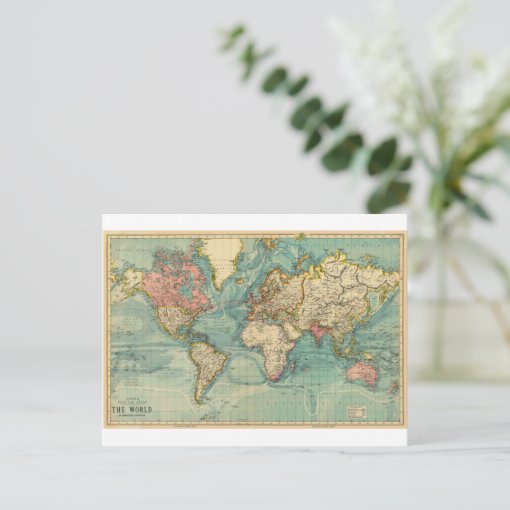 Vintage World Map Postcard | Zazzle