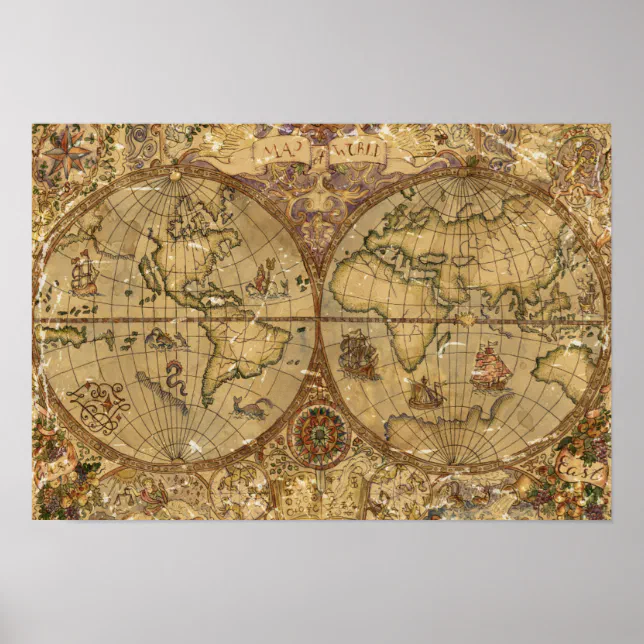 Vintage World Map Poster | Zazzle