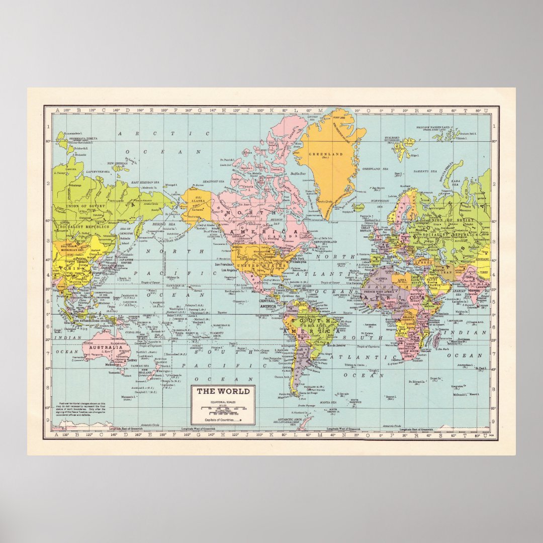 Vintage World Map Poster | Zazzle