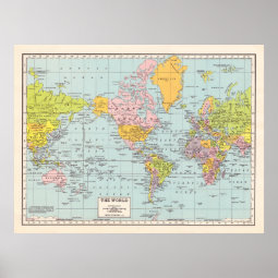 Vintage World Map Poster | Zazzle