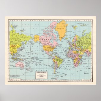 Vintage World Map Poster | Zazzle
