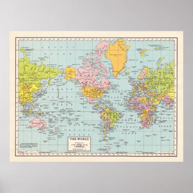 Vintage World Map Poster | Zazzle