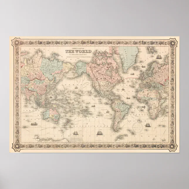 Vintage World Map Poster | Zazzle