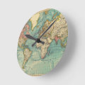Vintage World Map Round Clock | Zazzle