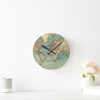 Vintage World Map Round Clock | Zazzle