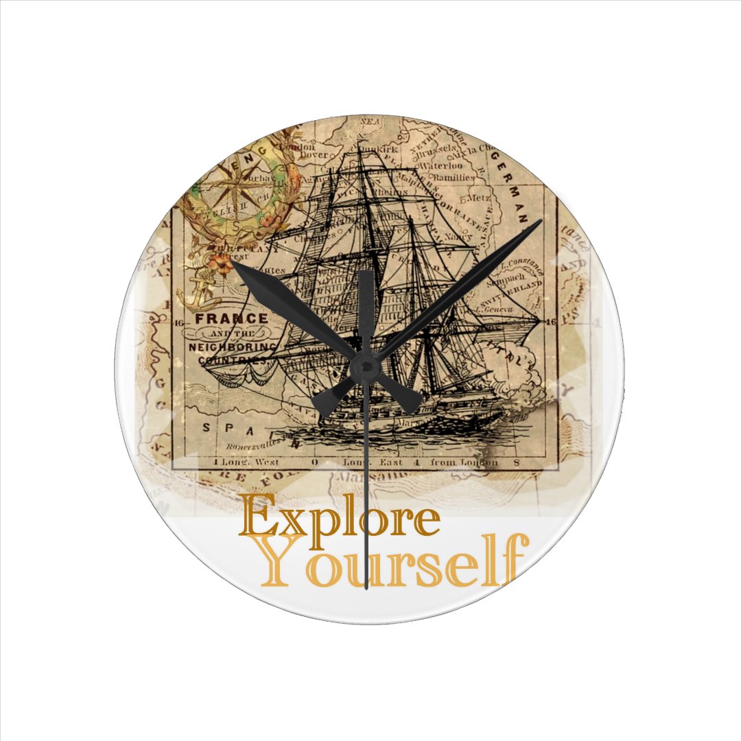 Vintage World Map Round Clock | Zazzle
