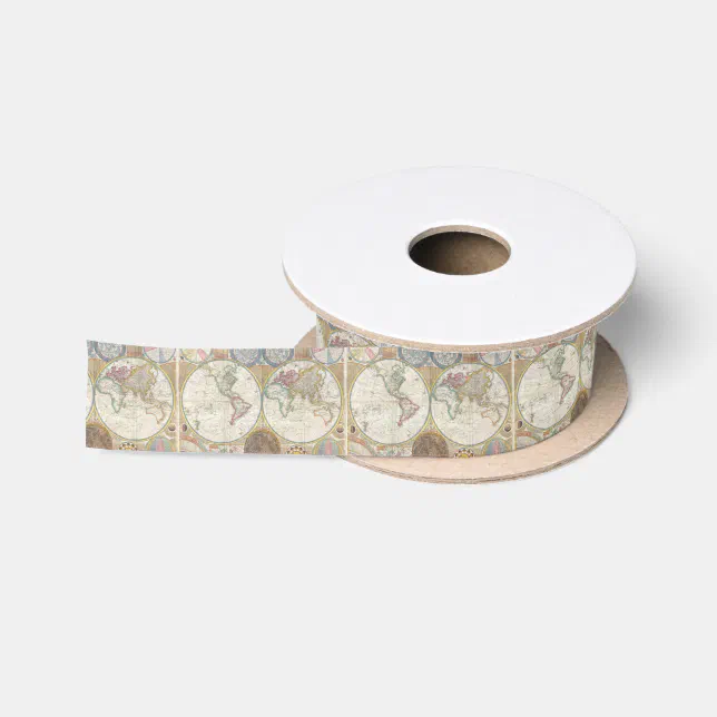 Vintage World Map Satin Ribbon | Zazzle