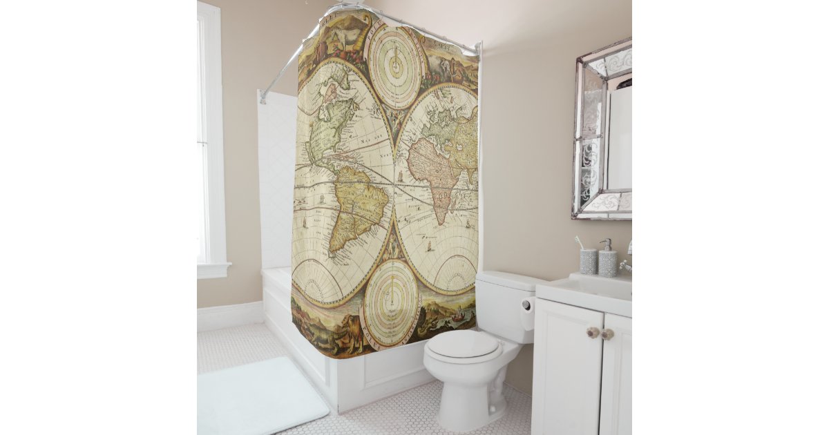 Vintage World Map Shower Curtain | Zazzle
