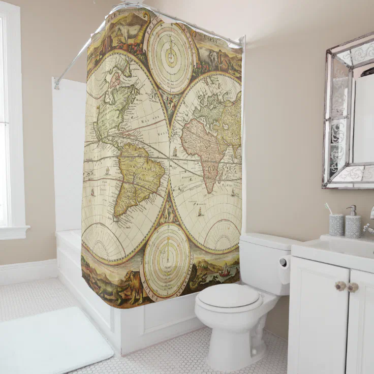 Vintage World Map Shower Curtain | Zazzle