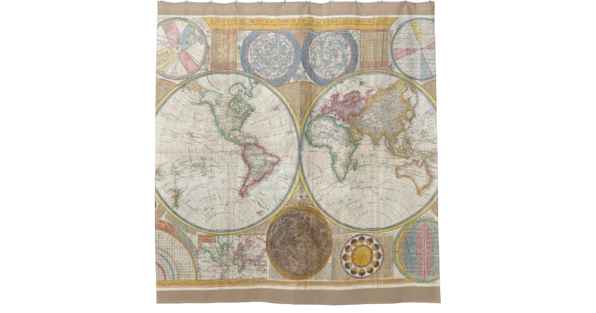 Vintage World Map Shower Curtain | Zazzle